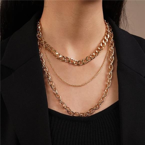 Jewelry | Yertter 3 Layered Cuban Link Chain Gold Plated Chunky Chain ...